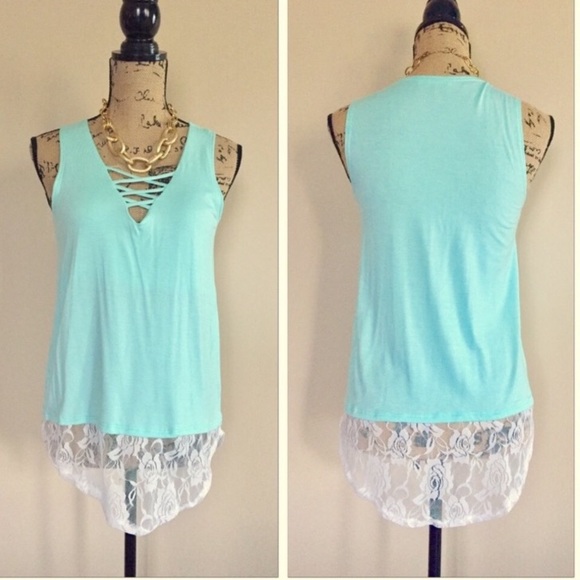 Tops | Mint Lace Trim Tank | Poshmark